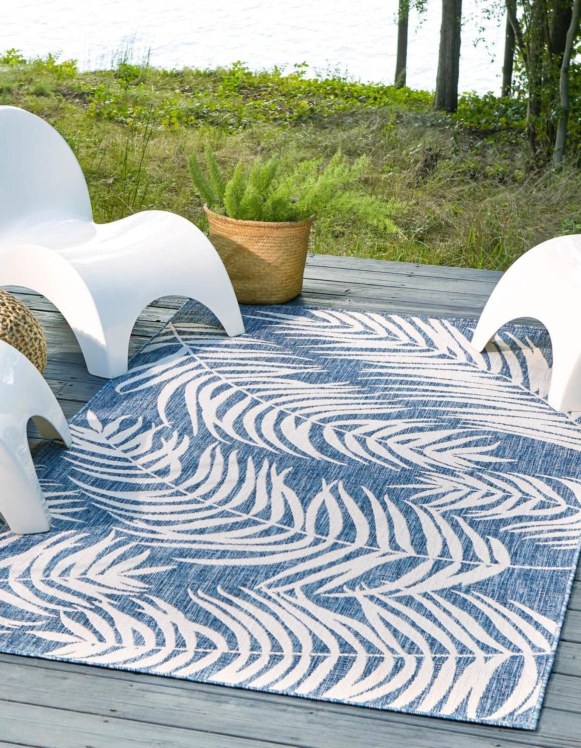 Unique Loom Outdoor Botanical Collection Area Rug - Palm (10' x 13' 1" Rectangle Blue/Navy Blue)