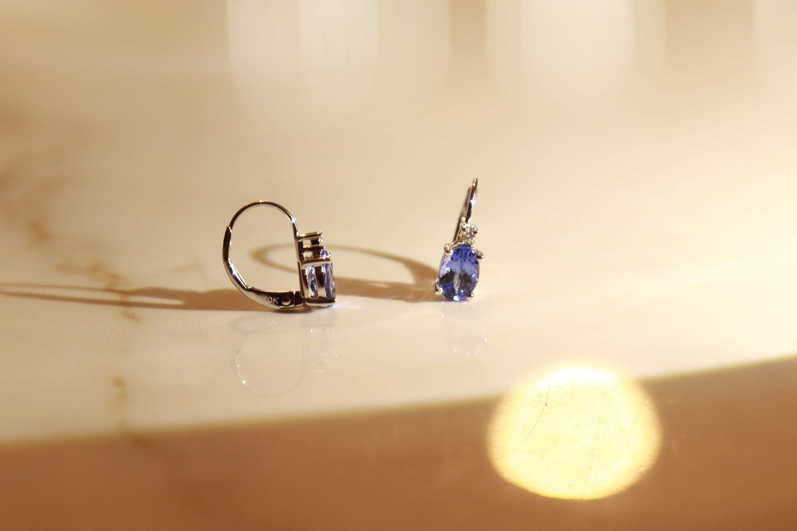 Gin & Grace 10K White Gold Natural Diamond (I1,I2) & Genuine Tanzanite Lever Back Earring for Women