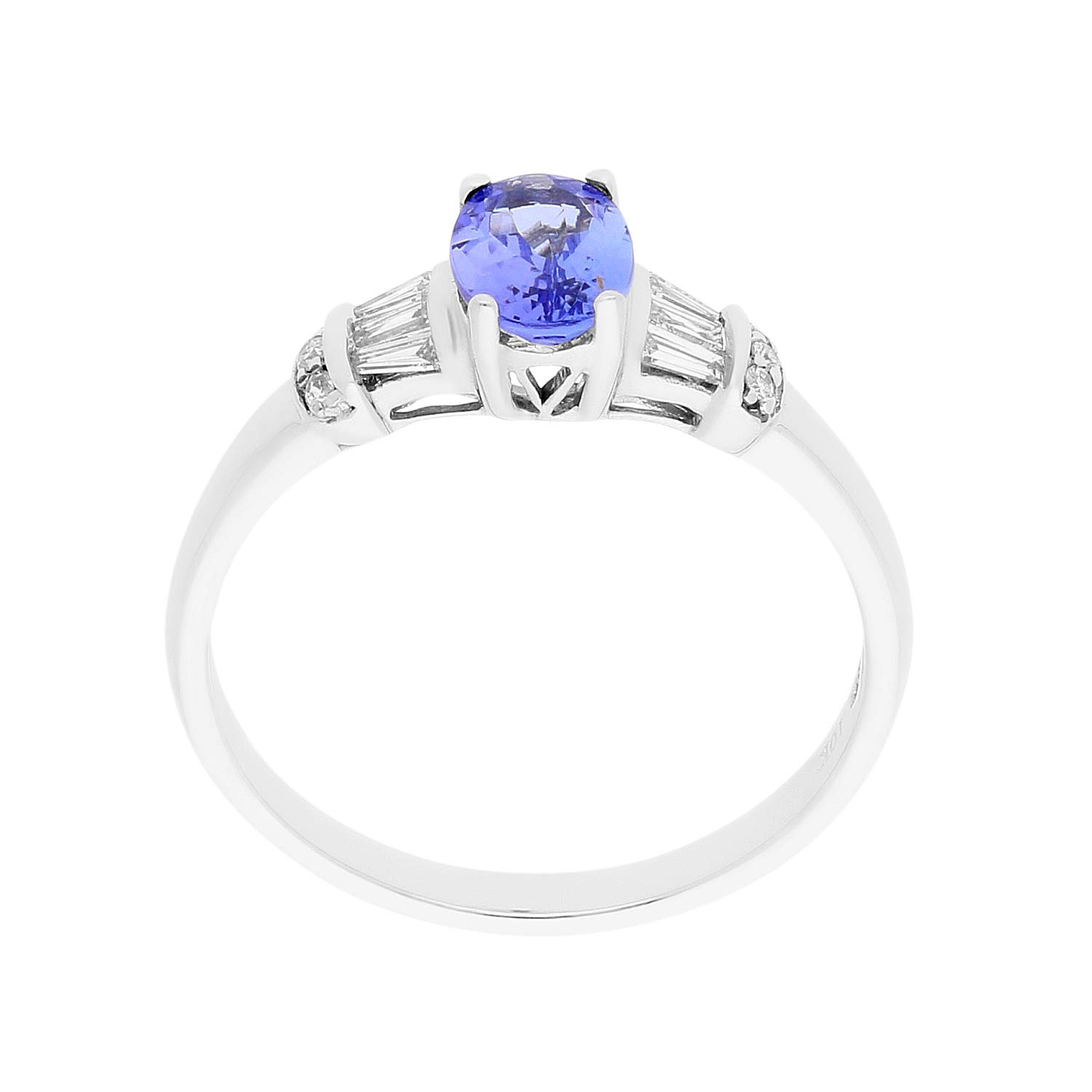 Gin & Grace 10K White Gold Natural Diamond (I1,I2) Genuine Tanzanite (Size 7) Statement Propose Promise Ring for Women