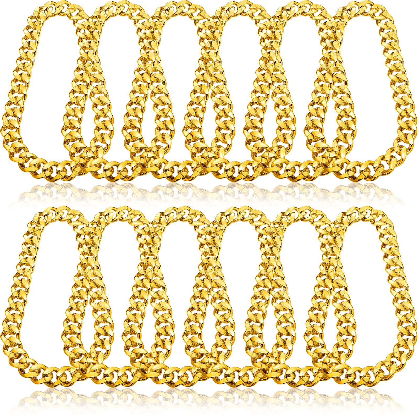 Jexine 12 Pcs Costume Rapper Chain, Hip Hop Chain Bulk Fake Necklace for Men Women 80s 90s Jewelry Punk Style, 32 Inch(Gold)