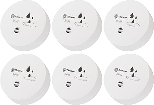 Geevon 6 Pack Water Leak Detectors, 100dB Water Sensor Alarms Flood Detector for Basements, Bathrooms, Laundry Rooms, Kitchens, Garages, and Attics, Water Alarms Battery-Operated (Battery Included)