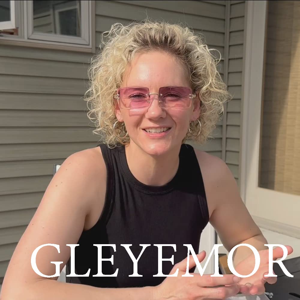 Gleyemor Rimless Rectangle Sunglasses for Women Mens Fashion Vintage Frameless Square Glasses with Gradient Lens (Gradient Purple)