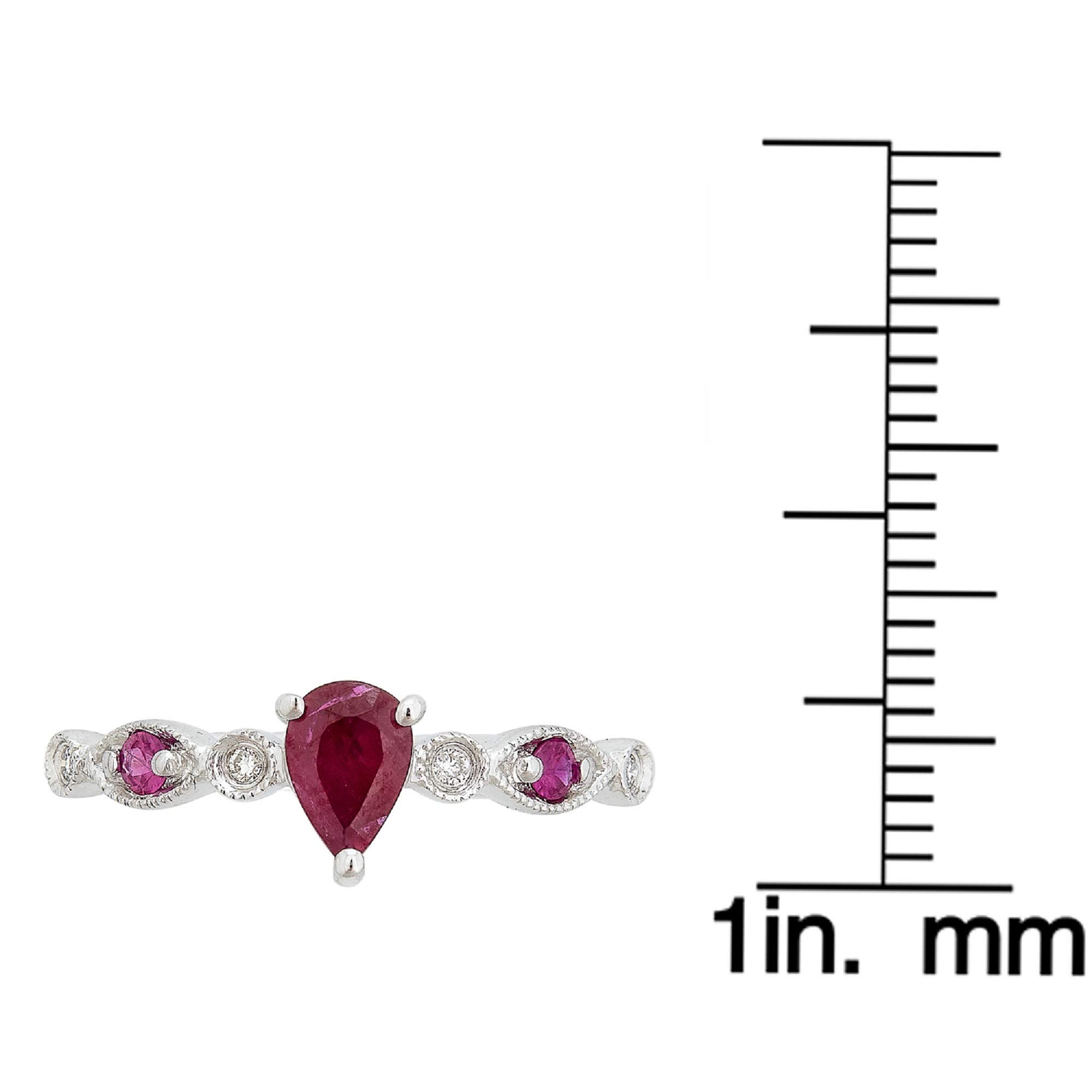 Gin & Grace 10K White Gold Pear Cut Genuine Ruby & Natural Diamond Band Style Engagement Promise Propose Promise Ring for Women