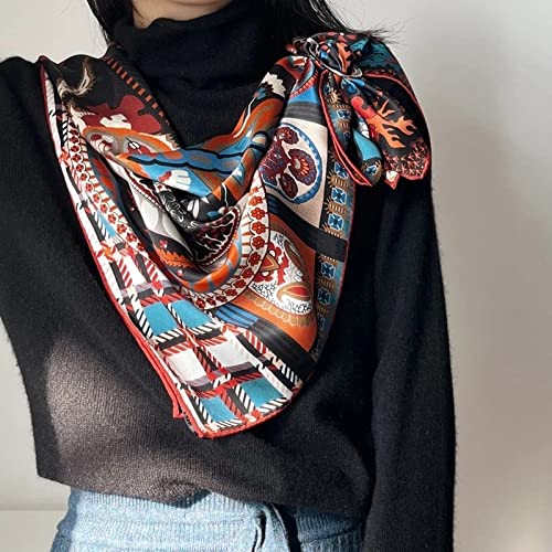 JHHDP 22mm Heavy 100% Real Silk Scarf Wraps 2 Side Printing Women Large Square Head Scarves Hijab (Color : As Shown, Size : One Size)