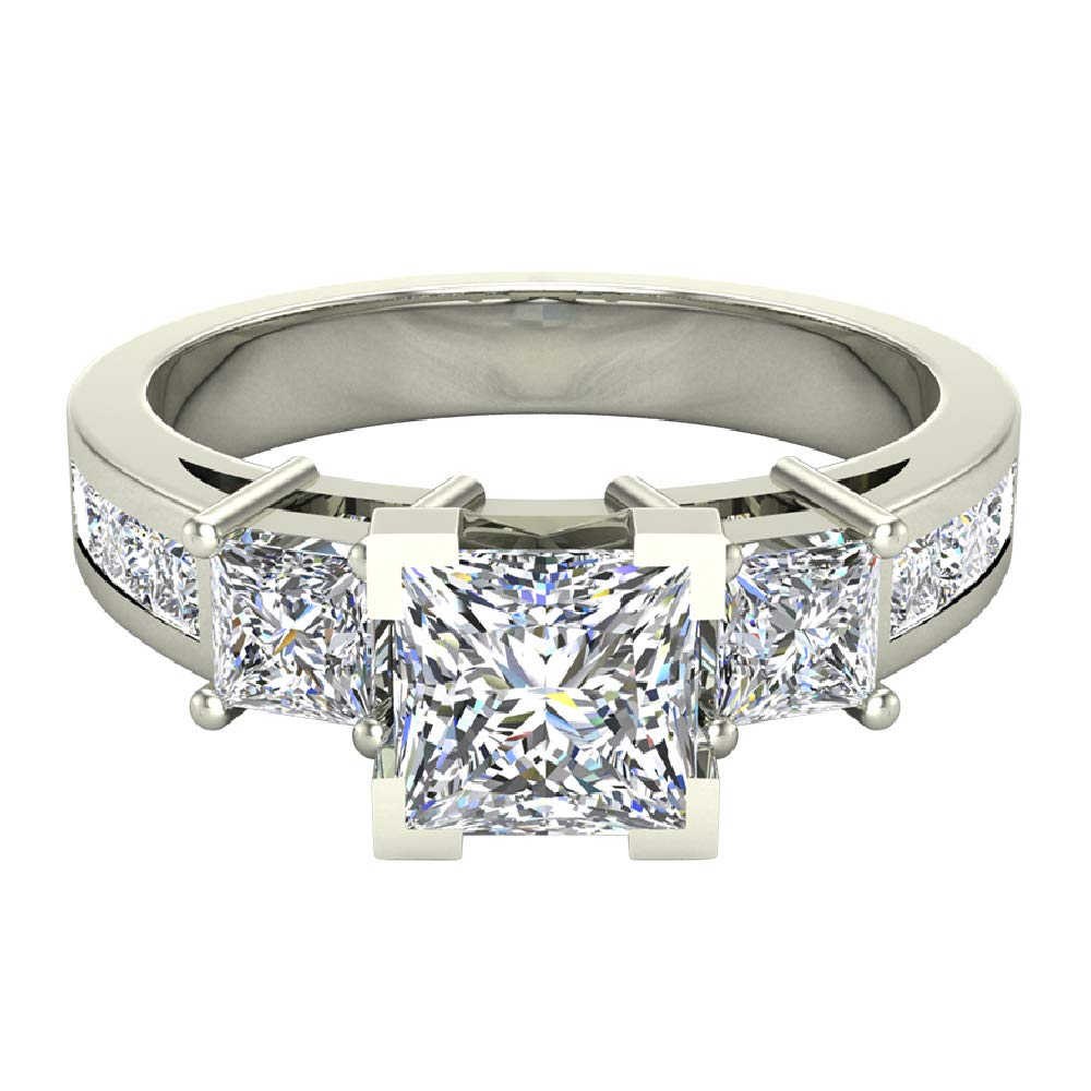 Glitz Design Past Present Future Three Stone Princess Cut Diamond Engagement Ring 1.80 carat total weight 18K White Gold (G,SI) (RS 7)