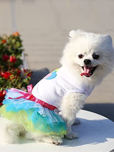 QWINEE Heart Pattern Dog Dress Sleeveless Cat Puppy Princess Dresses with Polka Dot Bow Skirts for Small and Medium Dogs Cats Kitten Multicolor S