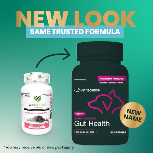 VetriScience Extra Strength Gut Health Easy-Open Capsules, Probiotic & Prebiotic Digestive Supplement for Dogs & Cats, Digestion, Gas & Diarrhea, Immune Support, 7.5 Billion CFU Per Capsule, 120 Count