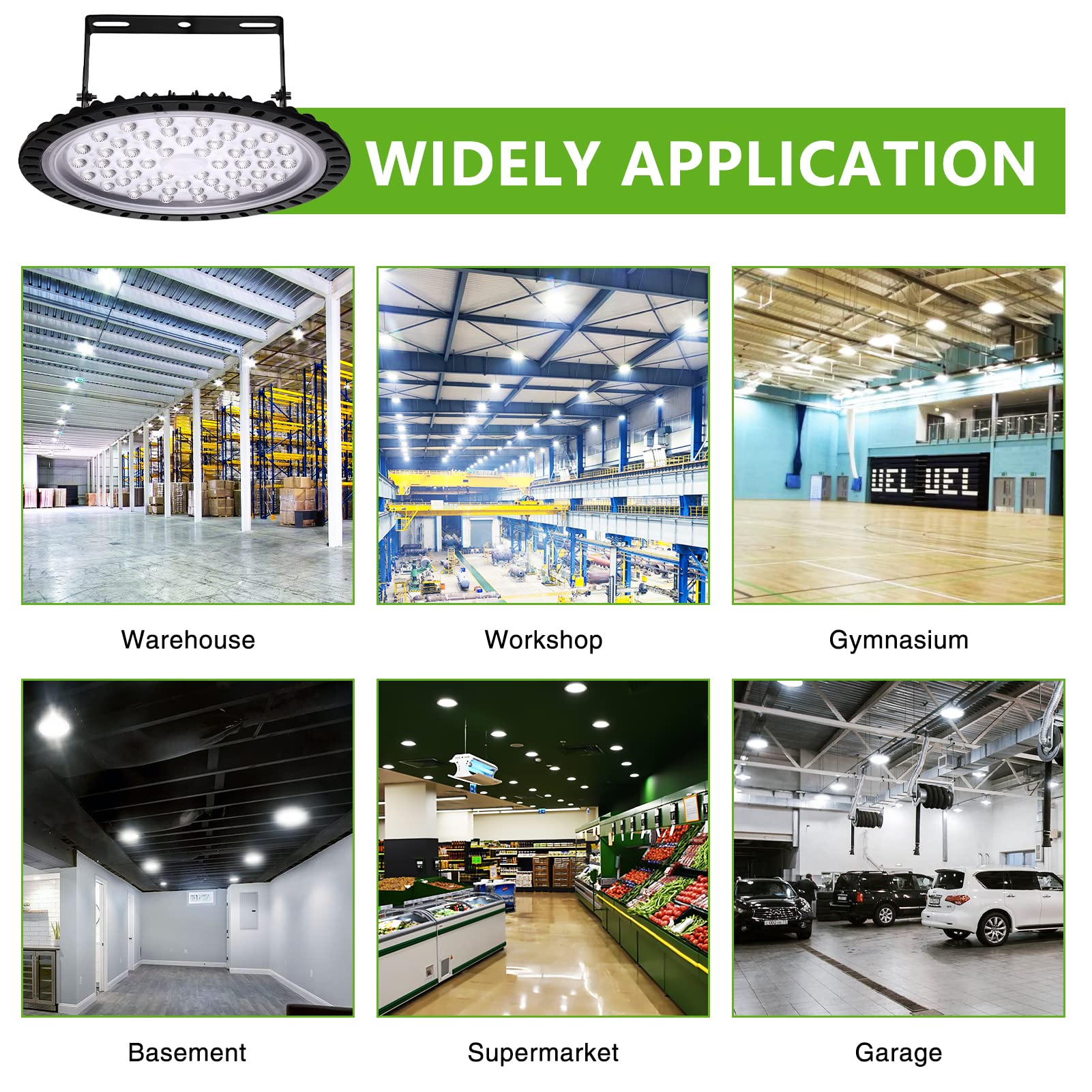 Viugreum 10 Pack 200W UFO LED High Bay Lights, 20000LM 6500K Daylight White Ultra Thin Highbay Light Fixtures, 110V IP65 Waterproof Bay Lighting for Garage Factory Warehouse Gym