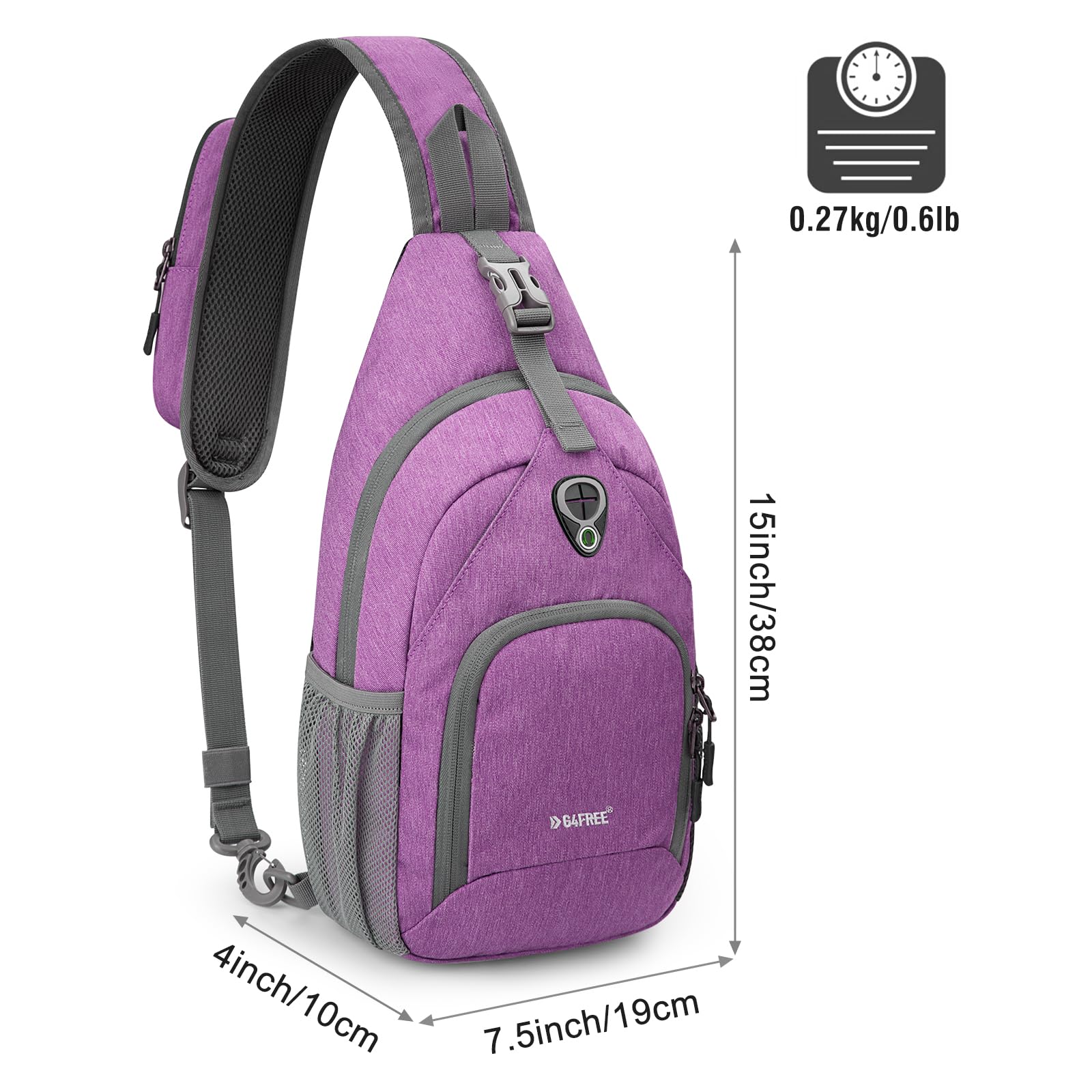 G4Free RFID Sling Bag Crossbody Sling Backpack Small Chest Shoulder Backpack Men Women Hiking Outdoor(Light purple)