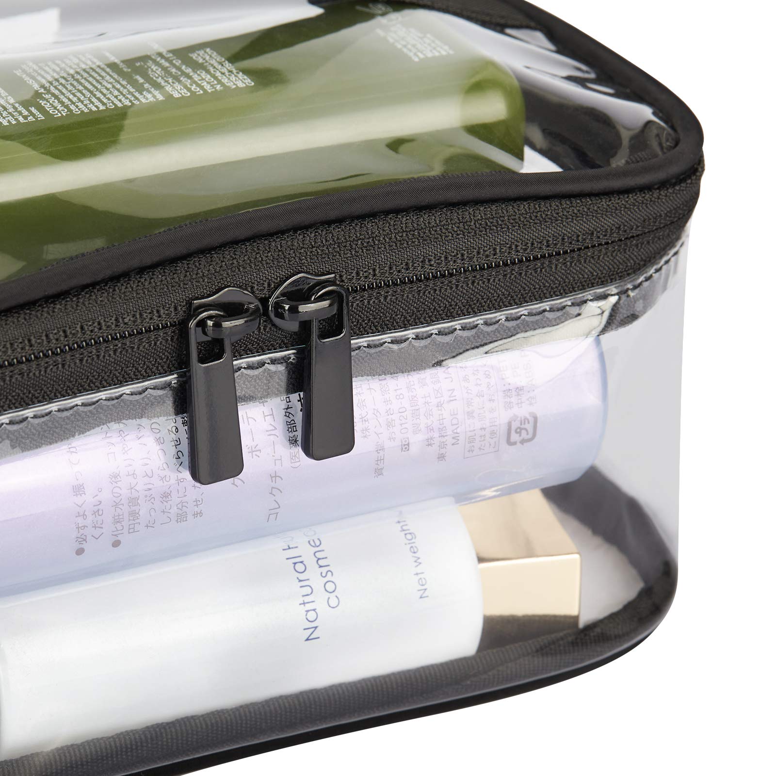 HAOGUAGUA Tsa Approved Clear Travel Toiletry Makeup Bags with Zipper and Handle Waterproof Transparent PVC Cosmetic Bag (Medium, Black)