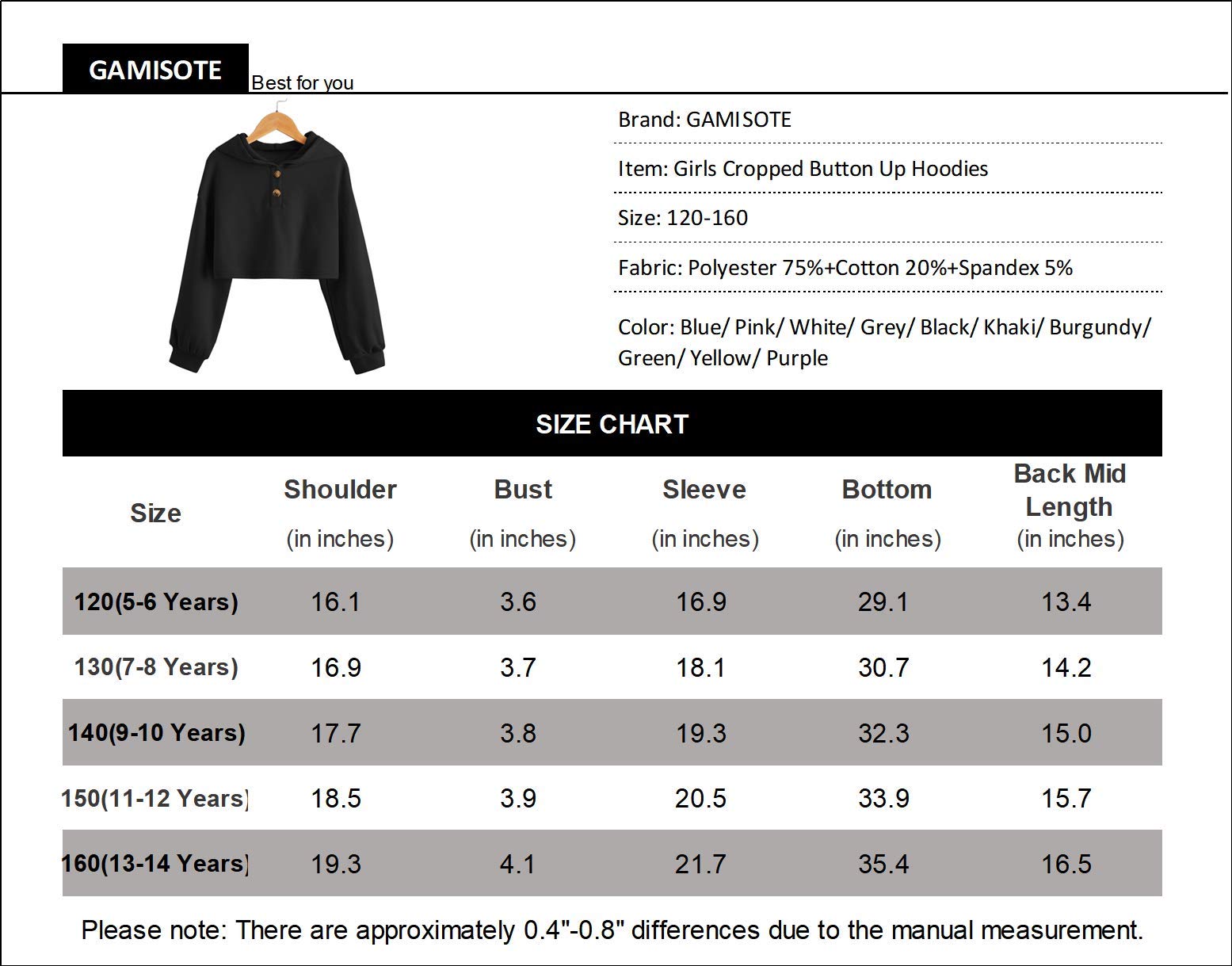 GAMISOTE Kids Girls Crop Tops Hoodie Button Up Casual Loose Active Short Pullover Sweatshirt Burgundy