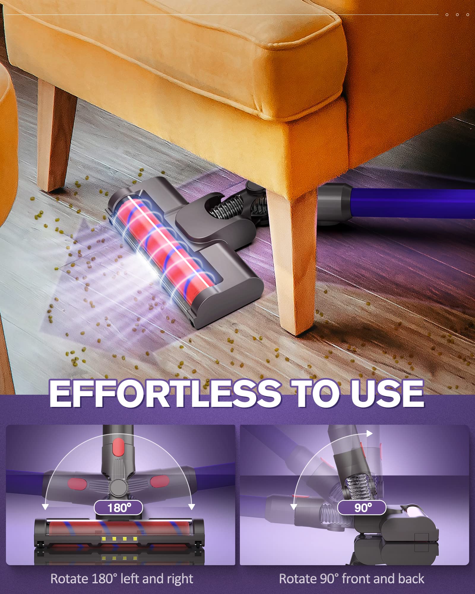Haoyijor Vacuum Attachments Motorhead for Dyson V15 V8 V7 V10 V11, Hardwood Floor Attachment for Dyson, Soft Roller Brush Head Replacement with LED Light