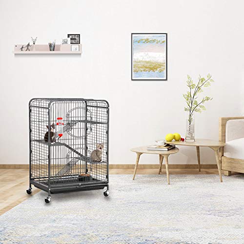 Yaheetech 37-inch Metal Ferret Chinchilla Cage Indoor Outdoor Small Animals Hutch w/ 2 Front Doors/Feeder/Wheels for Squirrel,Black