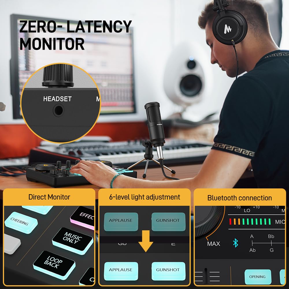 MAONO Podcast Equipment Bundle Audio mixer All-in-One Podcast Production Studio with 3.5mm Microphone for Live Streaming, Podcast Recording, PC, Smartphone, DJ MaonoCaster Lite (AU-AM200-S2)