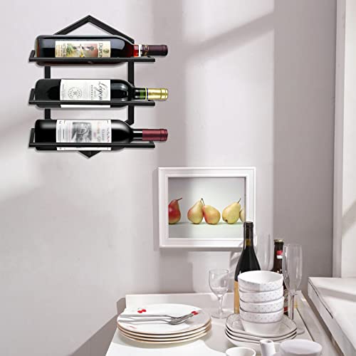 YALINKA Wall Mounted Wine Stemware Rack, Metal Hanging Wine Glass Display Holde Holds 3 Bottles, Elegant Storage for Kitchen Dining Room Bar Wine Cellar
