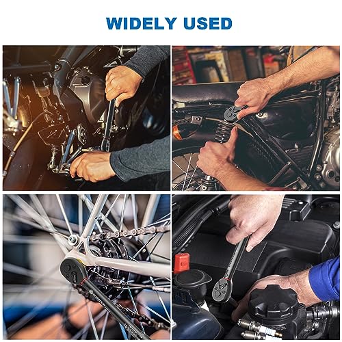 SUERCUP 3/8-Inch Drive Click Torque Wrench - 5-45 Ft-Lb/6.8-61Nm, ±3% High Accuracy Torque Wrench,Dual-Direction Adjustable 72 tooth Click Torque Wrench for Bike, Motorcycle and Car Repair