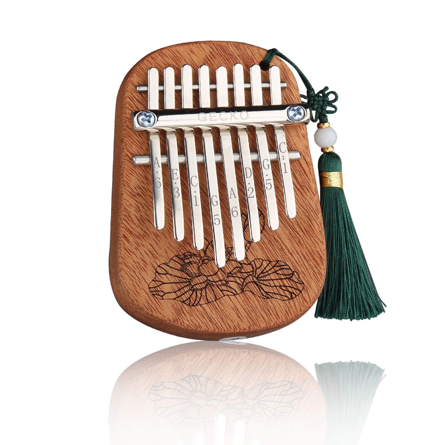 GECKO Mini Kalimba Thumb Piano Portable Flat Board Kalimba 8 keys Mahogany Wood Handmade Mbira Finger Piano, Musical Instrument with Instruction and Tune Hammer Gift for Kids Adult Beginners (8 keys)
