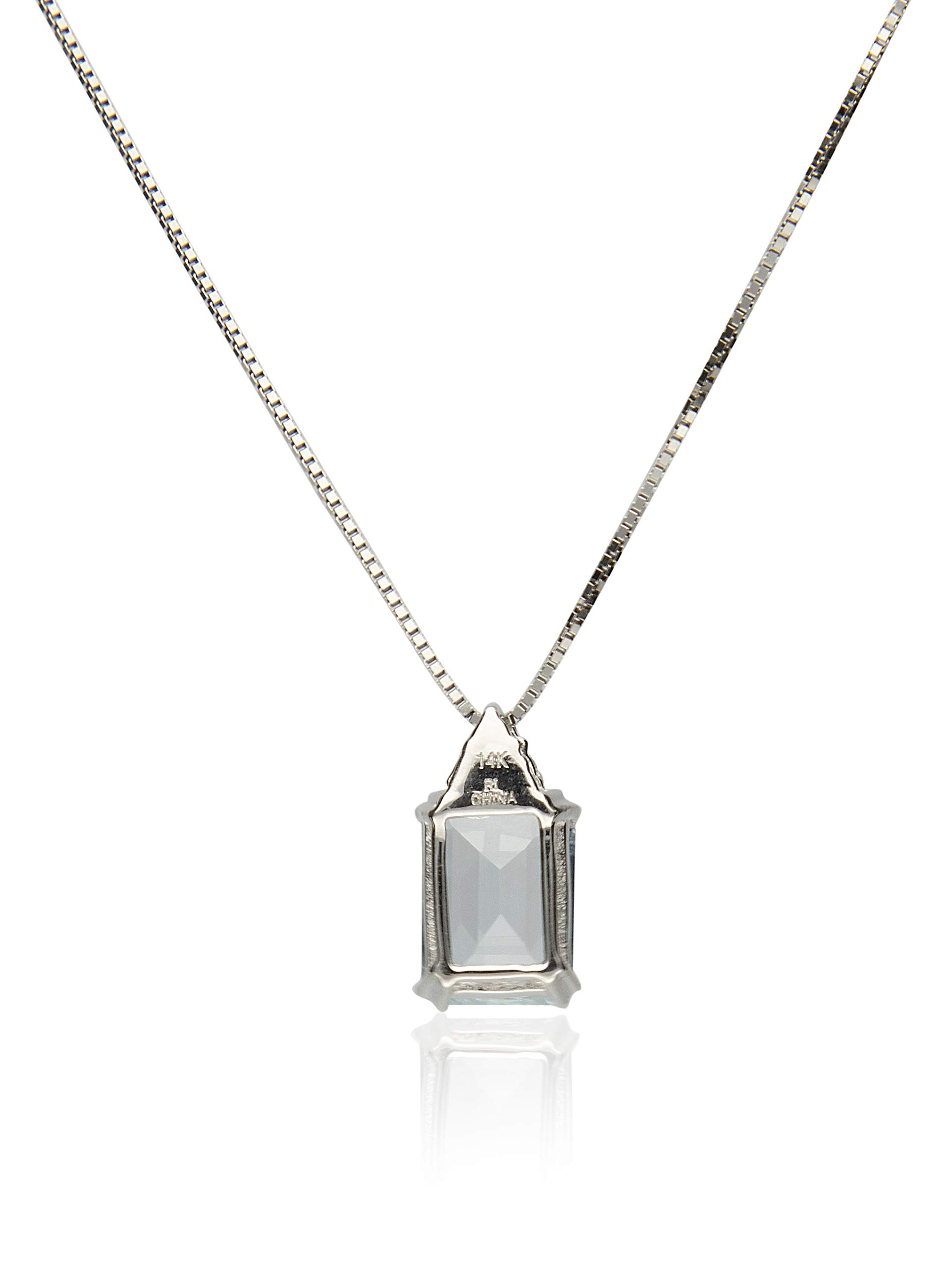Gin & Grace 14K White Gold Genuine Emerald Cut 1.35 Ct Aquamarine & Natural Diamond (I1,I2) Big Cocktail Pendant for Women