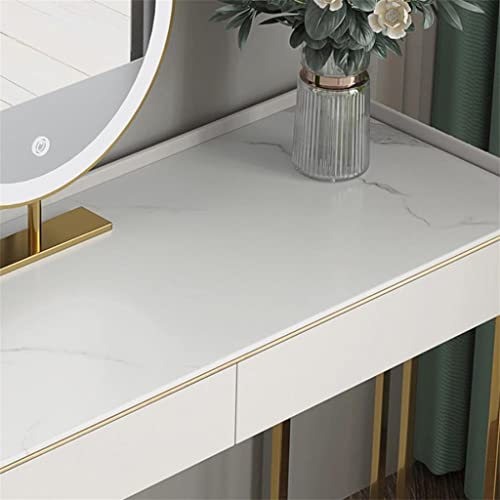 SDGH Dressing Table Set with LED Lighting Side Cabinet and 5 Drawers sintered Stone Dressing Table with Stool