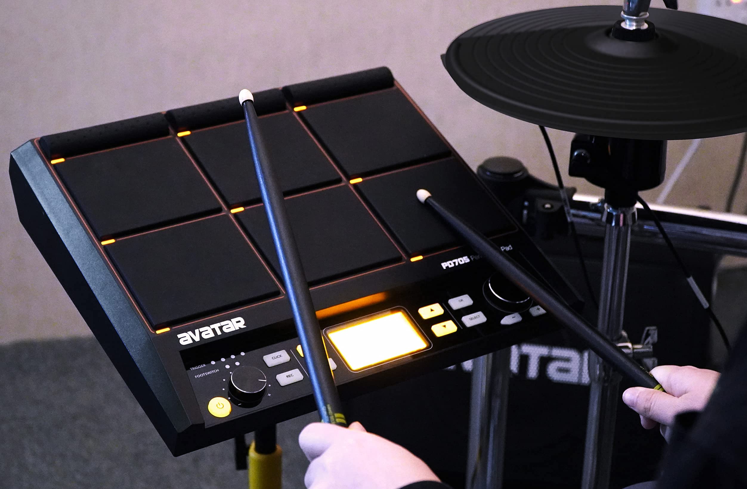 HXW PD705 Percussion Sample Pad 9 Trigger Sampling Multipad Portable Travel Electric Drum Pad With Built-in 592 Sounds, Support USB/MIDI In Out/AUX