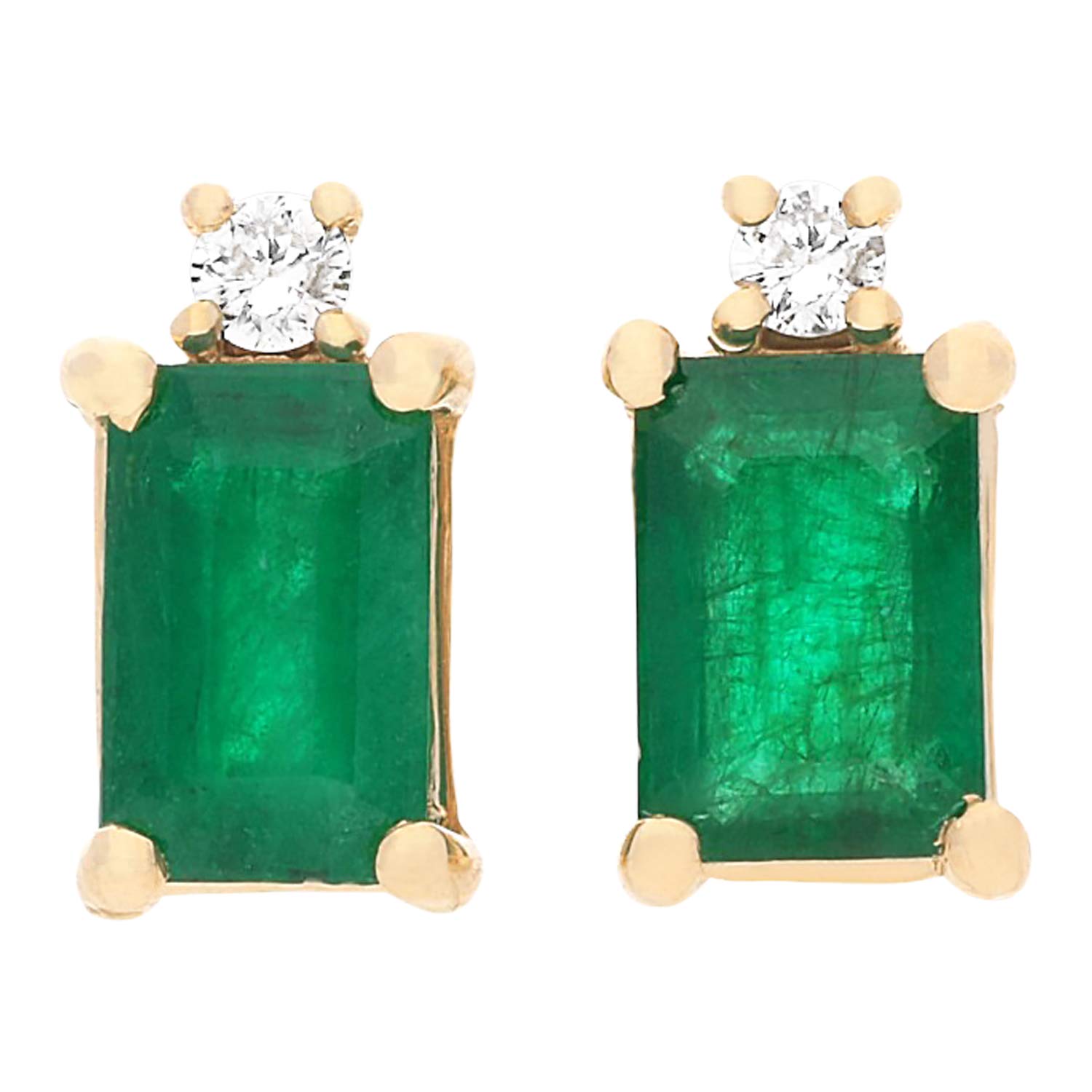 Gin & Grace 14K Yellow Gold Natural Emerald Diamond (I1,I2) Stud Earring for Women