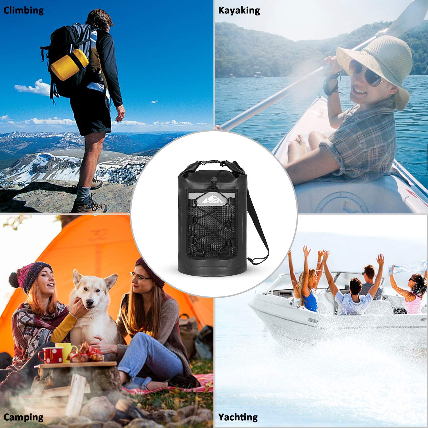 HEETA Waterproof Dry Bag for Women Men(Upgraded Version), 5L/ 10L/ 20L/ 30L Roll Top Lightweight Dry Storage Bag Backpack with Phone Case, Black 10L