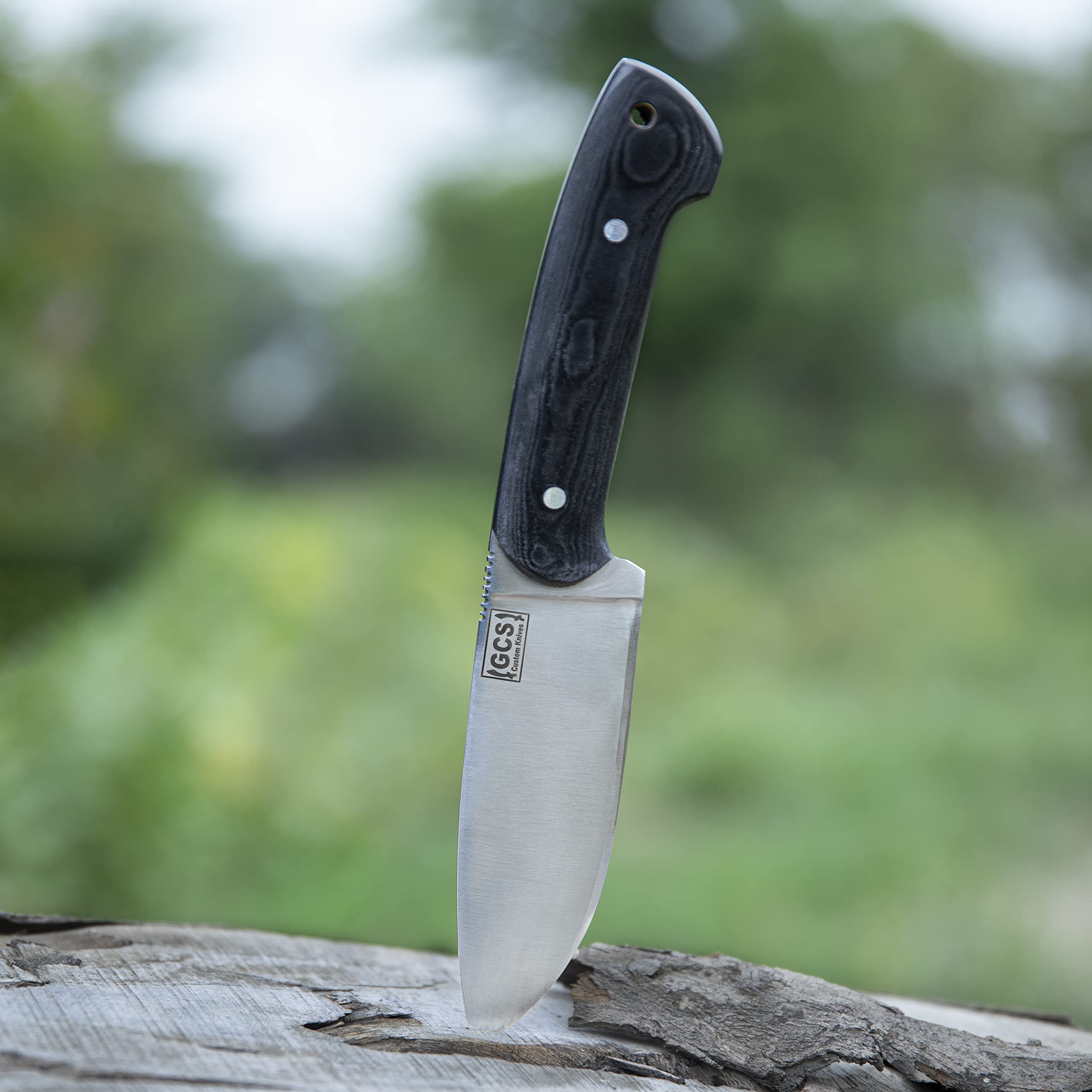 GCS Handmade Micarta Handle D2 Tool Steel Tactical knife Hunting Knife Camp Knife with leather sheath Full tang blade designed for Hunting & EDC GCS170
