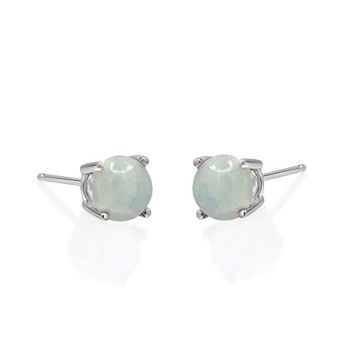 Gin & Grace 14K White Gold Natural Australian Opal earrings for women | Ethically, authentically & organically sourced (Round-cut) shaped opal hand-crafted jewelry for her | Opal Earrings for women