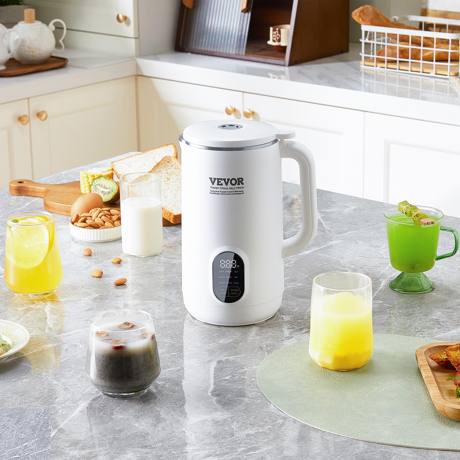 VEVOR Nut Milk Maker, 9-in-1 Soy Milk Maker with 12-Leaf Blades, 800ml/27oz Automatic Plant Based Soy/Oat Milk Maker with High Temperature Auto-Cleaning, 1-18 Hours Timer, Keep Warm, LCD Screen