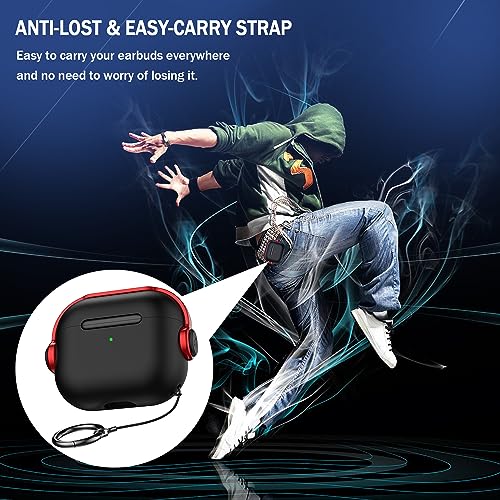 R-fun Airpods 3rd Generation Case with Secure Lock, Music Headset Earphone Protective Case Cover with Cleaning Kit Compatible with Apple Airpods 3 2021 Charging case-Black & Red