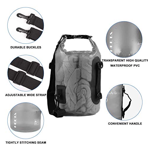 HEETA Waterproof Dry Bag for Women Men Transparent Black 5L Bundle with 3-Pack Clear Waterproof Dry Bag