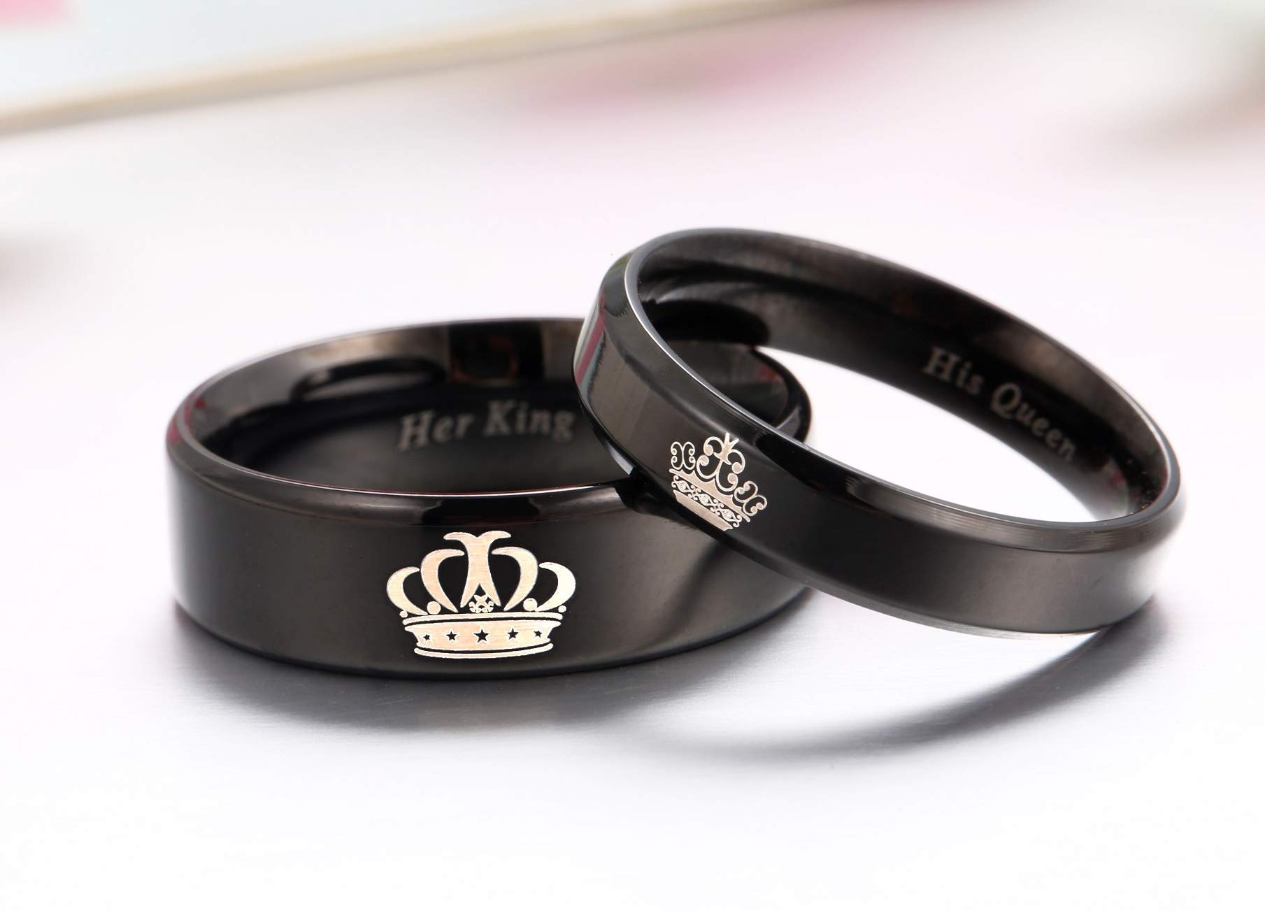 Global Jewelry Amazing Her King His Queen Titanium Stainless Steel Wedding Band Set Anniversary Engagement Promise Ring