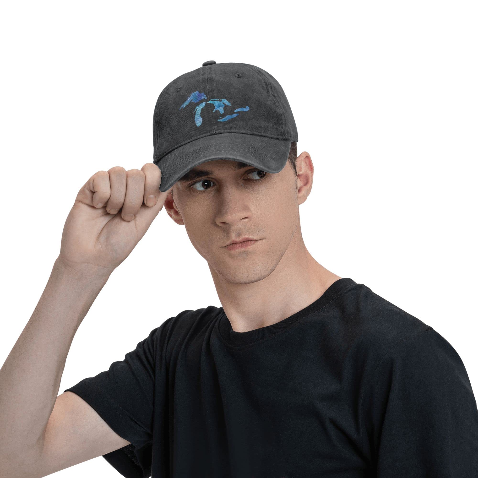 Michigan Great Lakes Unisex Fashion Washed Plain Baseball Cap Adjustable Classic Retro Cowboy Hat Dad Hat Trucker Hat Black