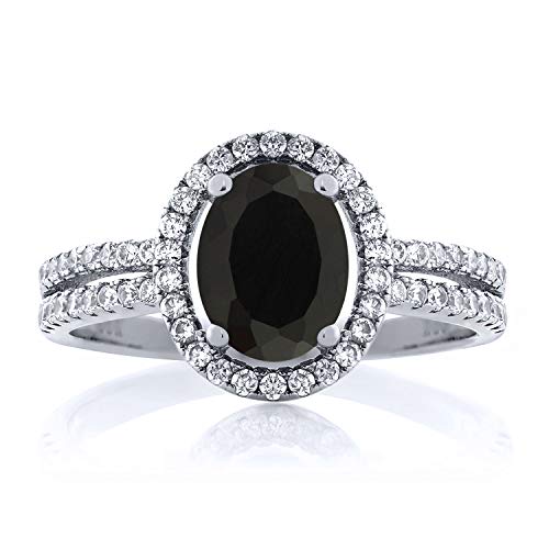 Gem Stone King 925 Sterling Silver 8X6MM Oval Gemstone Birthstone Split Shank Double Halo Engagement Ring | Wedding Band Anniversary Promise Ring For Women