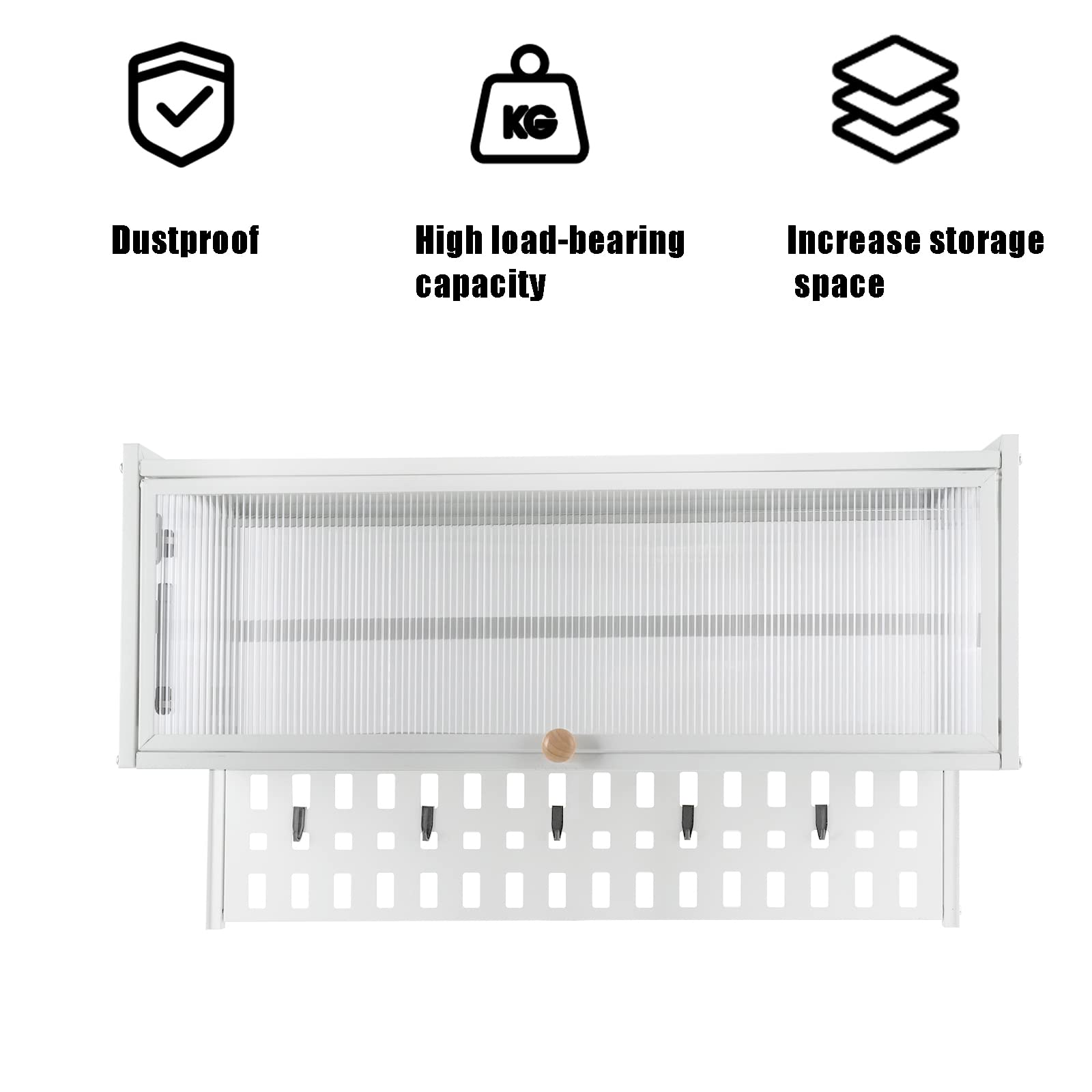 Gdrasuya10 Wall Mounted Storage Cabinet Modern Hanging Kitchen Wall Cabinet Organizer with Storage Shelf and Hooks Wall-Mounted Locker with Glass Door for Kitchen Dining Living Room Bathroom, Black