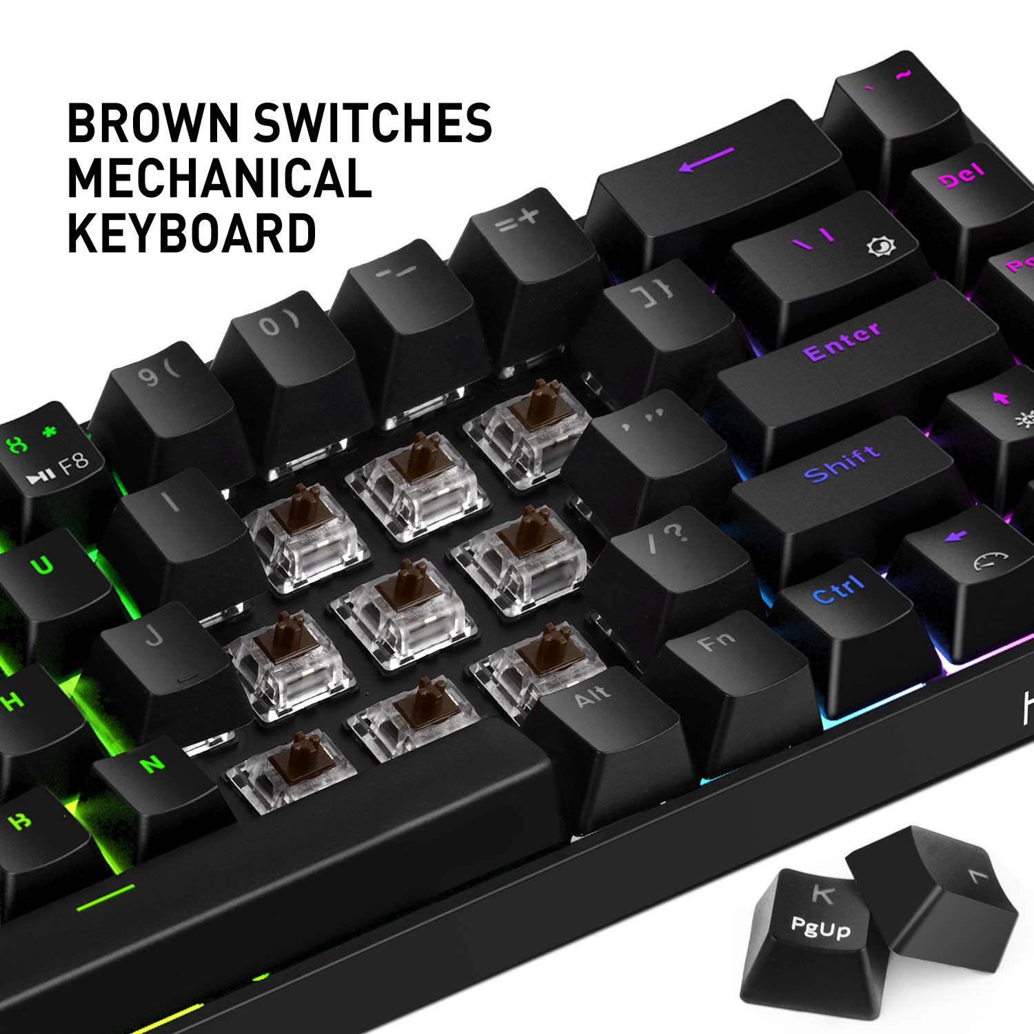 Havit 60% Wireless Mechanical Keyboard and Wired Mouse, Bluetooth 5.1 & Type C Wired 68 Keys Gaming Keyboard Brown Switch,Programmable Gaming Mouse for Multi-Device PC Laptop Gamer (Black)