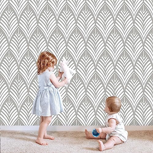 Yun-aeon Modern Silver Leaf Peel and Stick Wallpaper Contact Paper 17.7β X 120β Geometric Silver Boho Print Wallpaper Peel and Stick Self Adhesive Wallpaper Removable Wallpaper