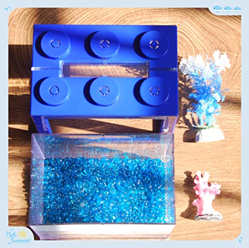 Small Betta Fish Tank, Stackable Mini Fish Tank Aquarium Tank Kit, 3/5 Gallon Rectangular Fish Bowl with Aquarium Gravel Decoration, Cube Tank for Seaweed Balls Sea Monkeys (Blue)