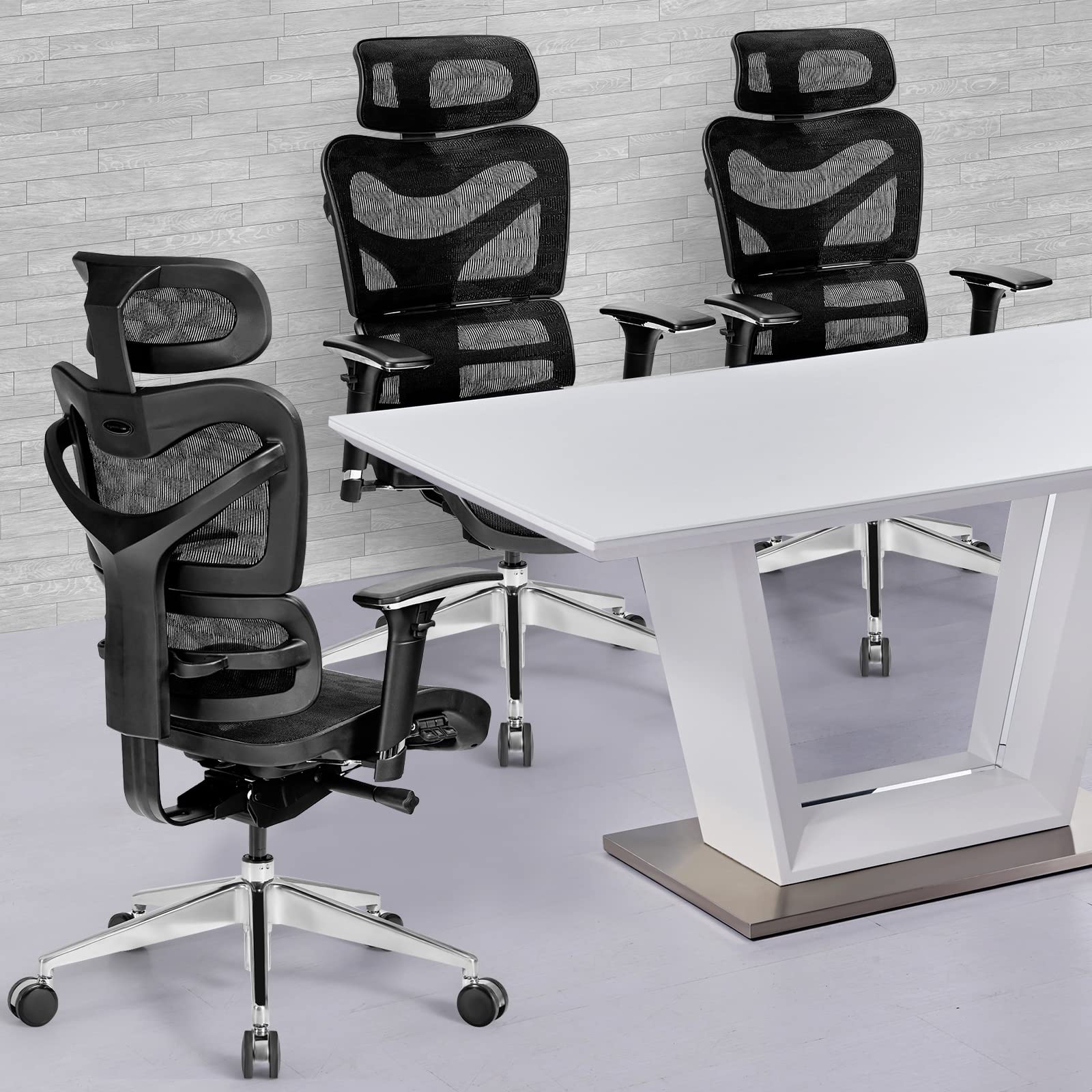 Giantex Ergonomic Office Chair, High Back Computer Chair w/Lumbar Support & 3D Armrests, Rolling Swivel Chair w/Adjustable Headrest & Tilt Function, Mesh Desk Chair for Home Office Executive Gaming
