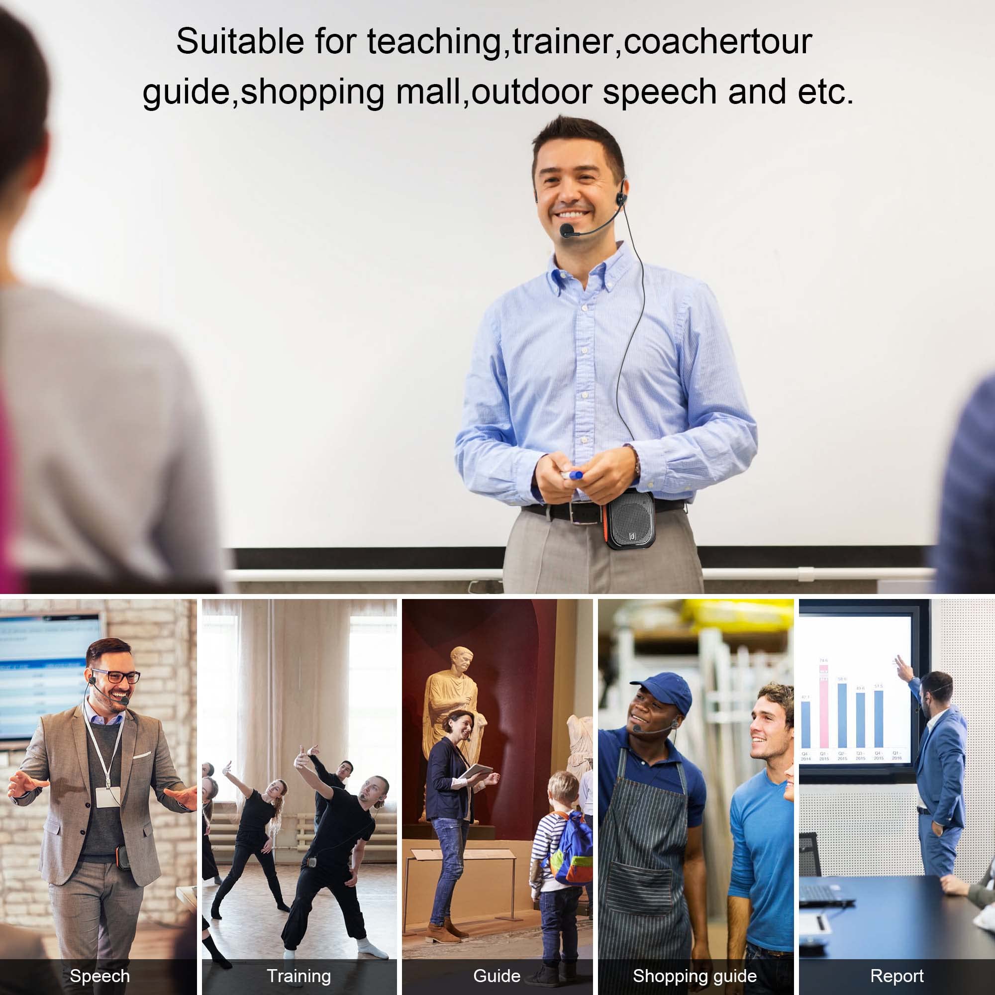 JYX Portable Voice Amplifier for Teacher with Wireless Microphone Headset and waistband,Rechargeable PA System Support MP3,AUX in,REC for Teaching,Meeting,Presentation