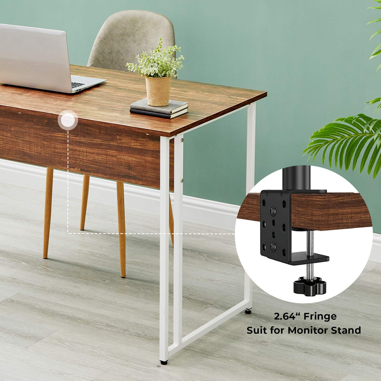 GreenForest 47" Computer Writing Desk, Small Study Desk for Small Spaces, Modern Simple Home Office Working Table for Bedroom and Domitory,with White Metal Legs, Walnut