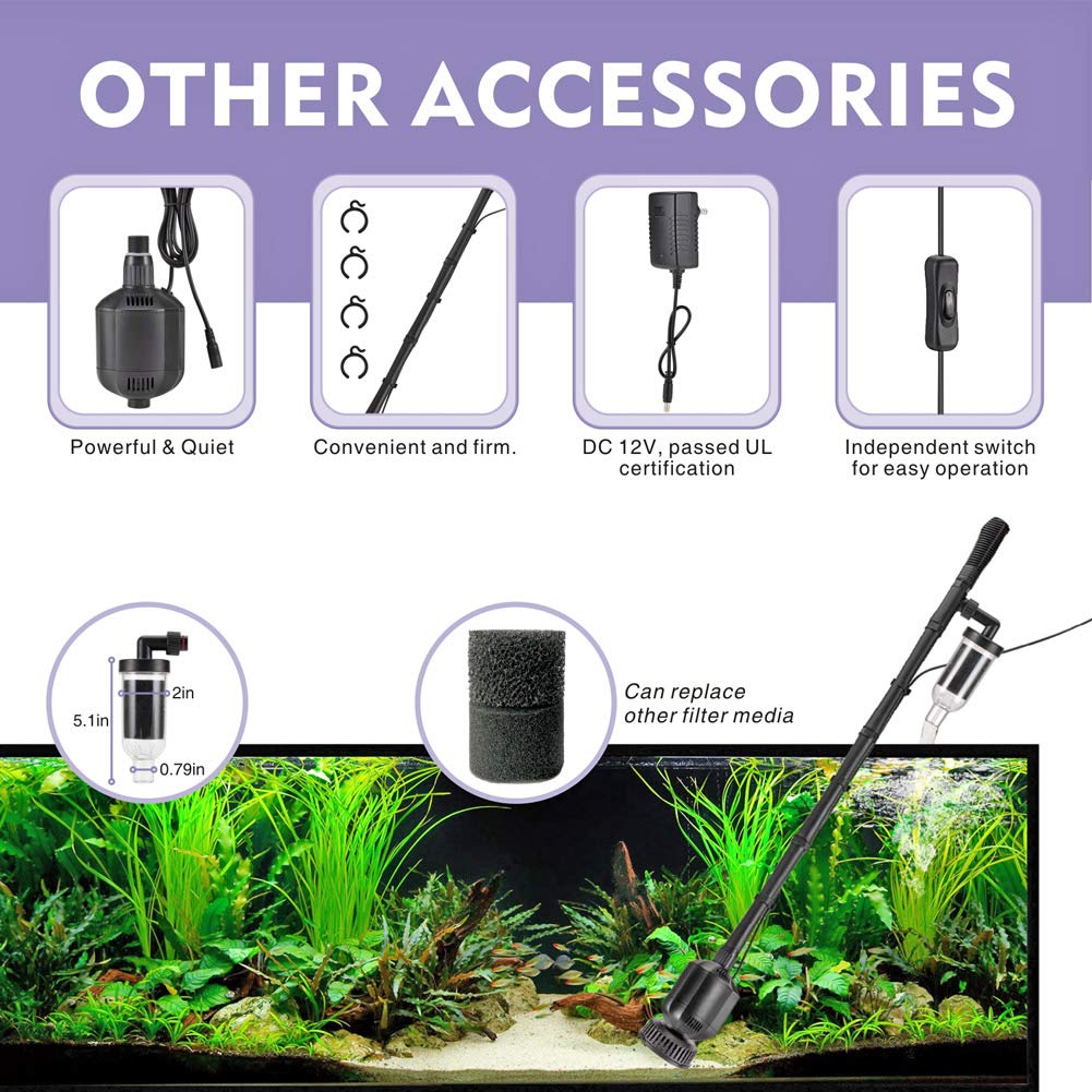 hygger 396GPH DC Electric Aquarium Gravel Cleaner, 5 in 1 Automatic Fish Tank Cleaning Tool Set Vacuum Water Changer Sand Washer Filter Siphon Adjustable Length 12V 20W
