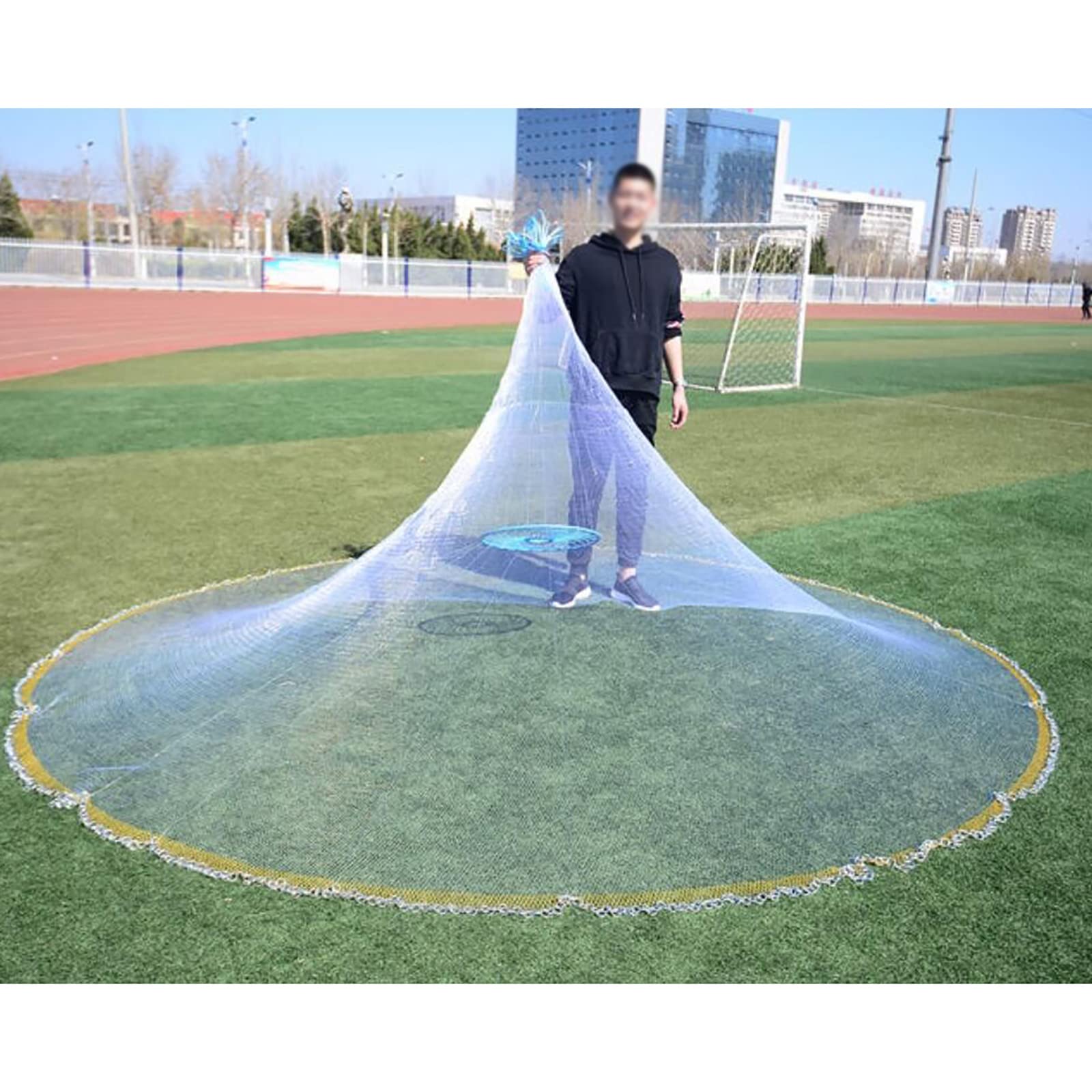 HWTOP Heavy-Duty Drop Net with Net Drop, Frisbee Hand Throwing Net, Automatic Fishing Tool, 7.2 Meters Long, 2 Fingers
