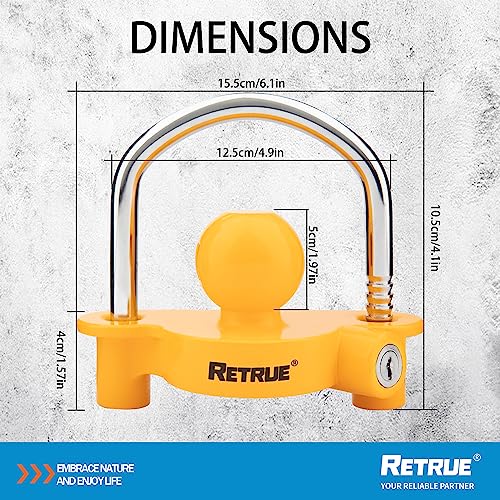RETRUE Universal Coupler Lock Trailer Locks Ball Hitch Trailer Hitch Lock Adjustable Security Heavy-Duty Steel Fits 1-7/8 Inch, 2 Inch, 2-5/16 Inch Couplers Yellow