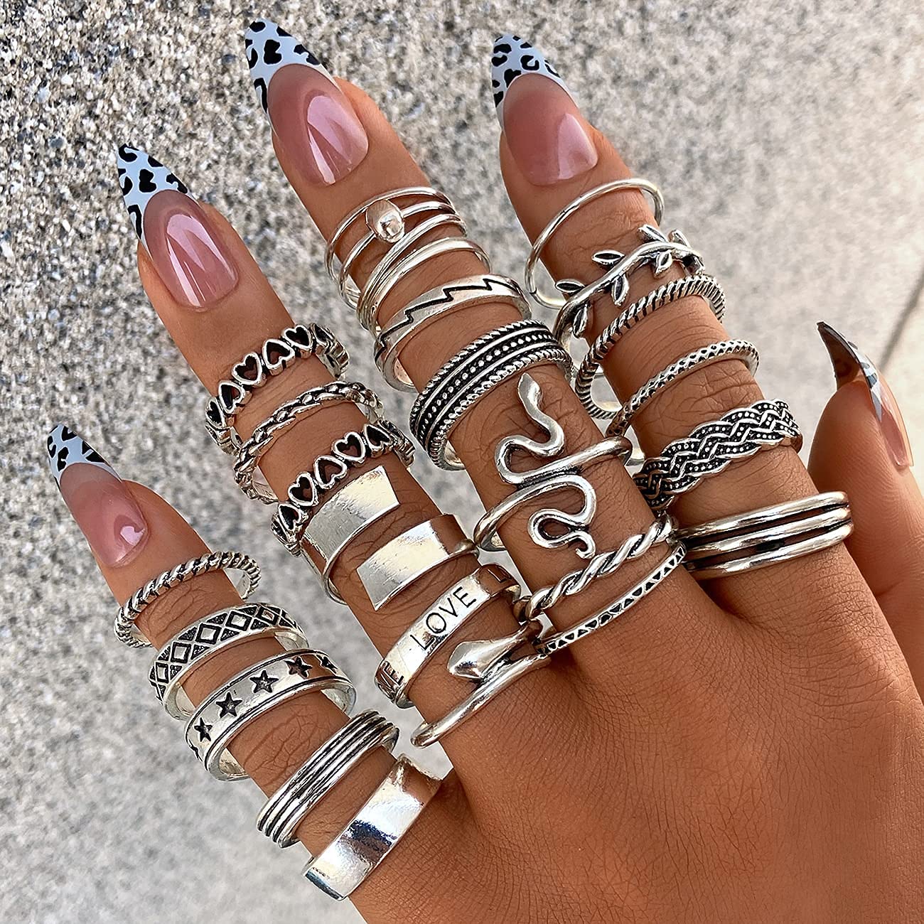 iF YOU Vintage Silver Knuckle Rings Set for Women, 24pcs Open Stackable Midi Rings, Boho Butterfly Snake Finger Ring Pack