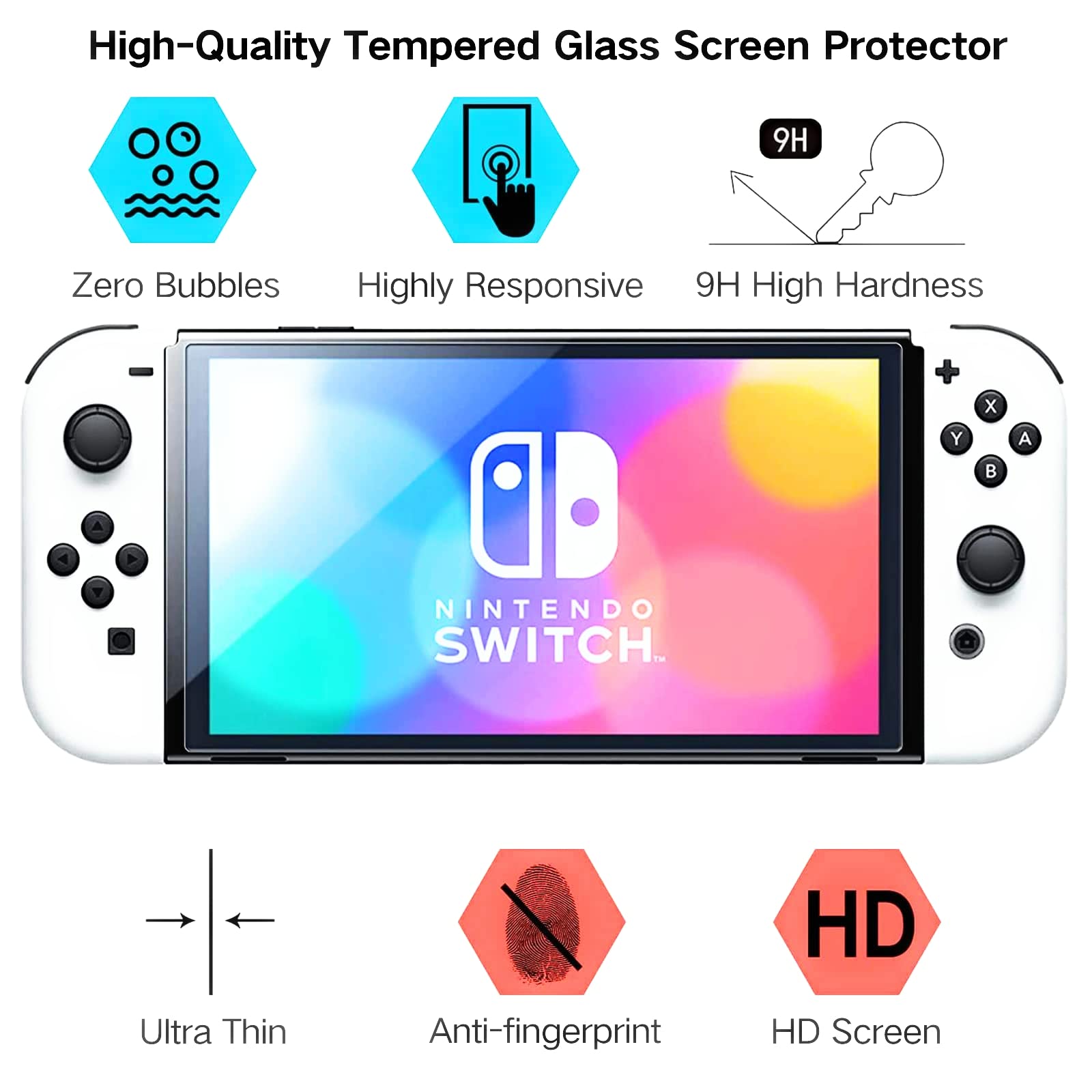JZW-Shop [3 Pack] Tempered Glass Screen Protector for Switch OLED Model 2021, Transparent HD Clear Anti-Scratch Screen Protector Compatible with Switch OLED