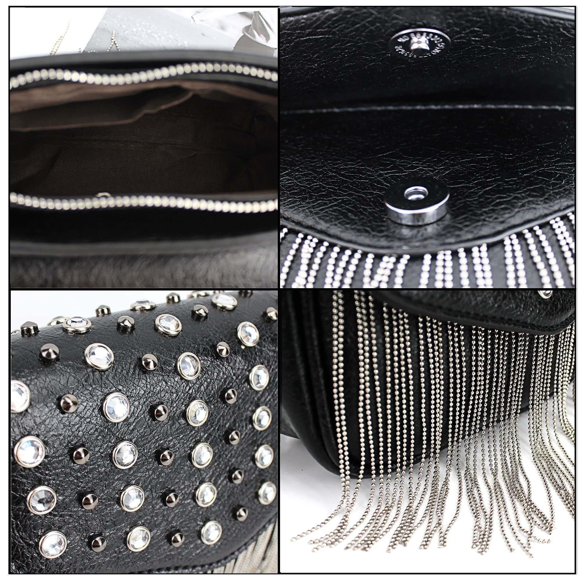 Heidi Women's Small Studs Rivet Crossbody Handbag Fashion Shell Shape Shoulder Messenger Bag (Black(tassel2))