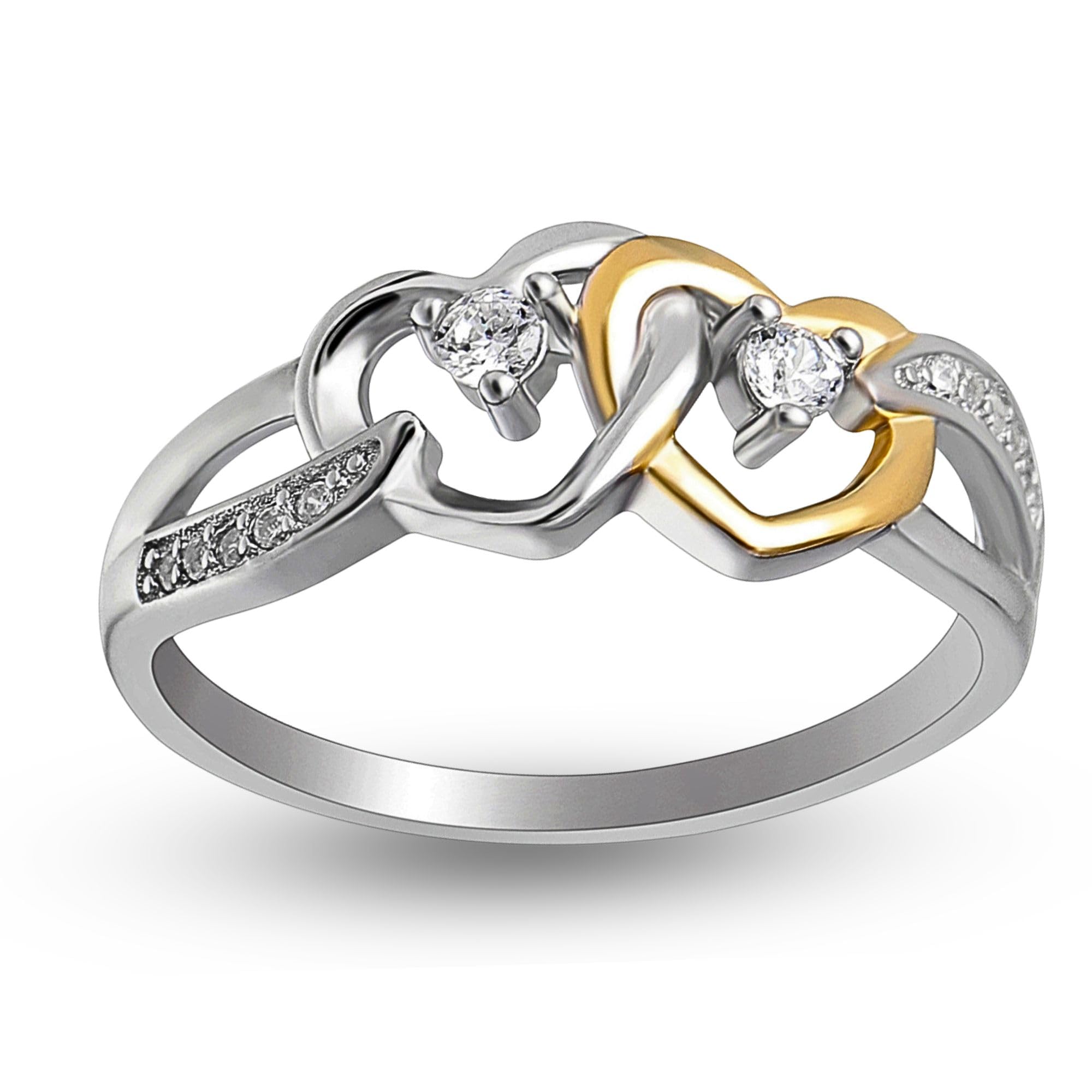 Ginger Lyne Collection Together Promise Ring for Women Double Hearts 925 Sterling Silver AAA Cubic Zirconia Engagement or Bridal Jewelry