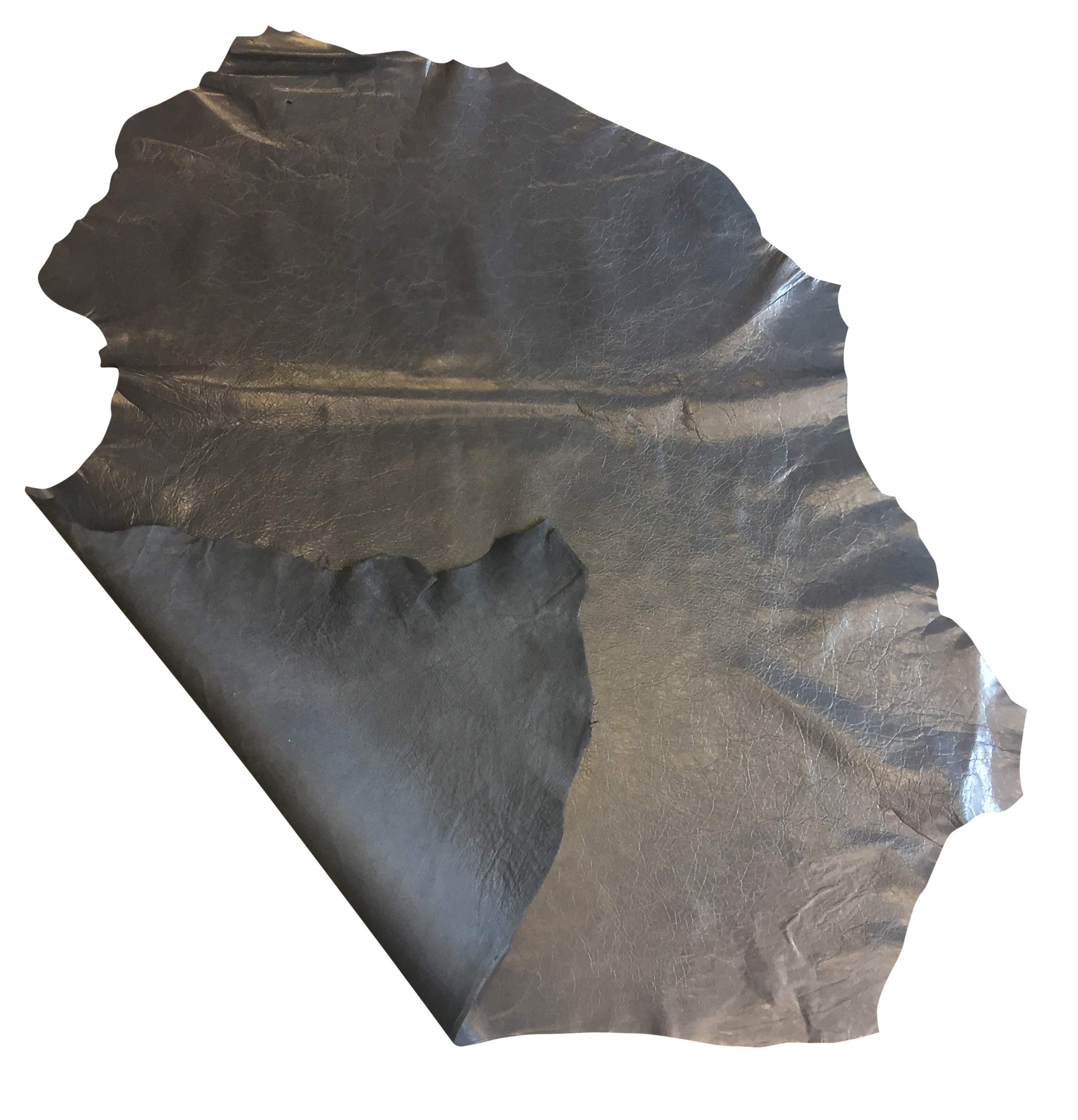 Genuine Leather Hide - Full Skin - Dark Grey Color - 7 sq ft - 2 oz. avg Thickness - Waxy Finish – Soft Lambskin Fabric – Upholstery Material – Craft DIY Supply - Leather Treasure Shop