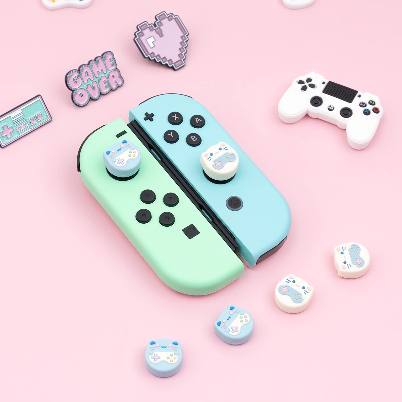GeekShare Cute Animal Theme Thumb Grip Caps,Compatible with Nintendo Switch/OLED/Switch Lite, Soft Silicone Joystick Cover,4PCS - Gaming Cat